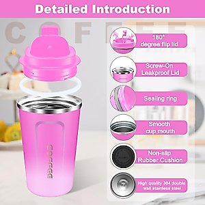 JTRYEMU Travel coffee mug 12 oz Insulated Coffee cup with lid reusable Leak proof Coffee Tumbler Stainless Steel Vacuum Gradient Colorful Thermos cup Thermal Keeps Cold and Hot for Coffee/Tea
