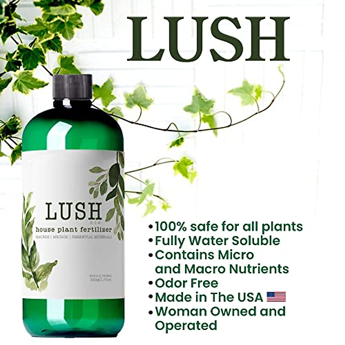 Lush Houseplant Fertilizer | 500ml Concentrated Liquid Fertilizer | Makes Over 50 Gallons | Made in The USA (500ml/16.9oz)