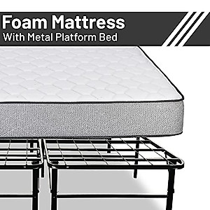 Zayton, 14-Inch Quickbase Metal Platform Bed Frame Foundation with 5" Medium Firm Tight Top High Density Foam Mattress, Twin, Gray