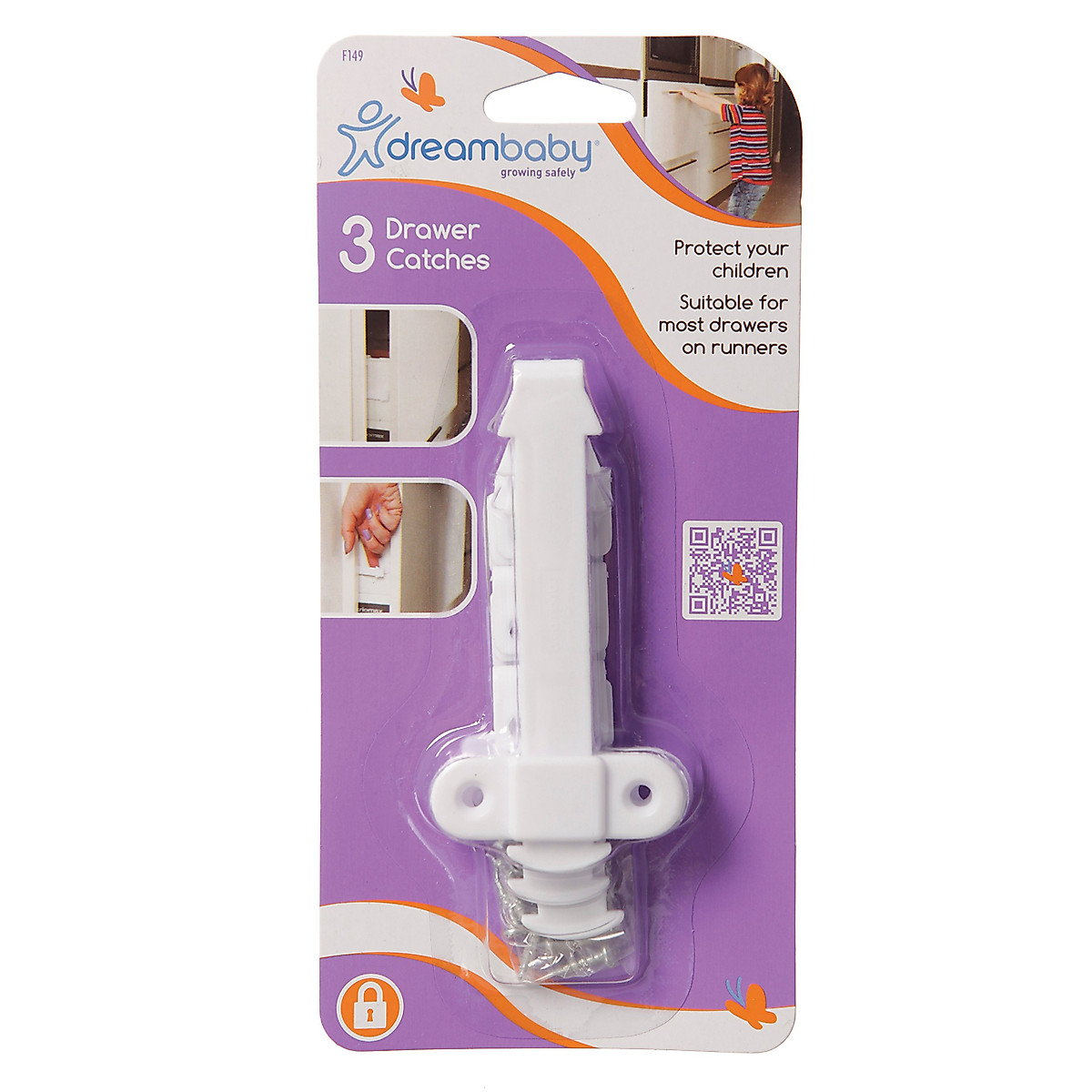 Dreambaby Drawer Catches - Child Safety Cabinet Latches -3 Count - Model L149