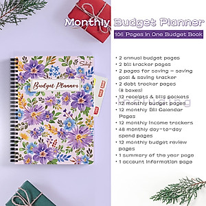 [Undated] Monthly Budget Planner with 12 Bill Pockets for Income, Debt, Saving, Expense and Bill Tracker Organizer, Pink, Floral Design