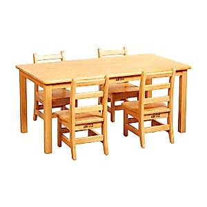 ECR4Kids 24in x 48in Rectangular Hardwood Table with 20in Legs and Four 10in Chair, Kids Furniture, Honey