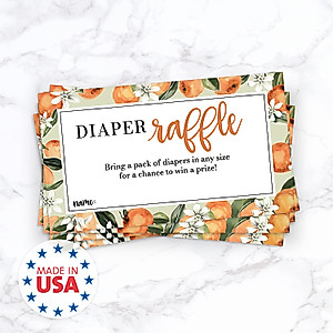 Canopy Street Little Cutie Diaper Raffle Tickets for Baby Shower/Clementine Sprinkle Or Gender Reveal Party Game / 50 Adorable Fruit 3.5” x 2” Diaper Drawing Cards