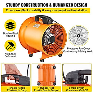VEVOR Utility Blower Fan 10 inch with 10M Duct Hose,250MM Portable Ventilator,0.45HP 1520 CFM High Velocity Utility Blower,Mighty Mini Low Noise,for Factories Basements Shipyards Farm