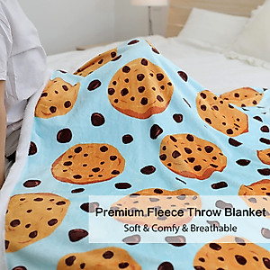 Jurllyshe Cute Cartoon Food Theme Throw Blanket Chocolate Cookies Pattern Fleece Blanket for Boys and Girls Funny Gifts for Kids and Adults (Cookies, 50"x60")