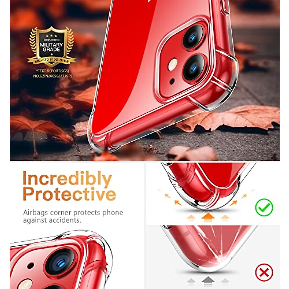 CANSHN Clear Protective Designed for iPhone 11 Case [Military Drop Protection] [Not Yellowing] Shockproof Transparent Case with Soft TPU Bumpers, Slim Thin Phone Case for iPhone 11 6.1 inch - Clear