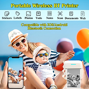 Vicbear Mini Portable Printer, Inkless Sticker Printer with 12 Rolls Paper, Mini Thermal Printer for Notes/Photos/Stickers/Labels/Receipts, Pocket Printer for iPhone, Android Phone & Tablet, White