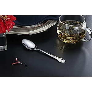 New Star Foodservice 58727 Rose Pattern, 18/0 Stainless Steel, Teaspoon, 6.2-Inch, Set of 12