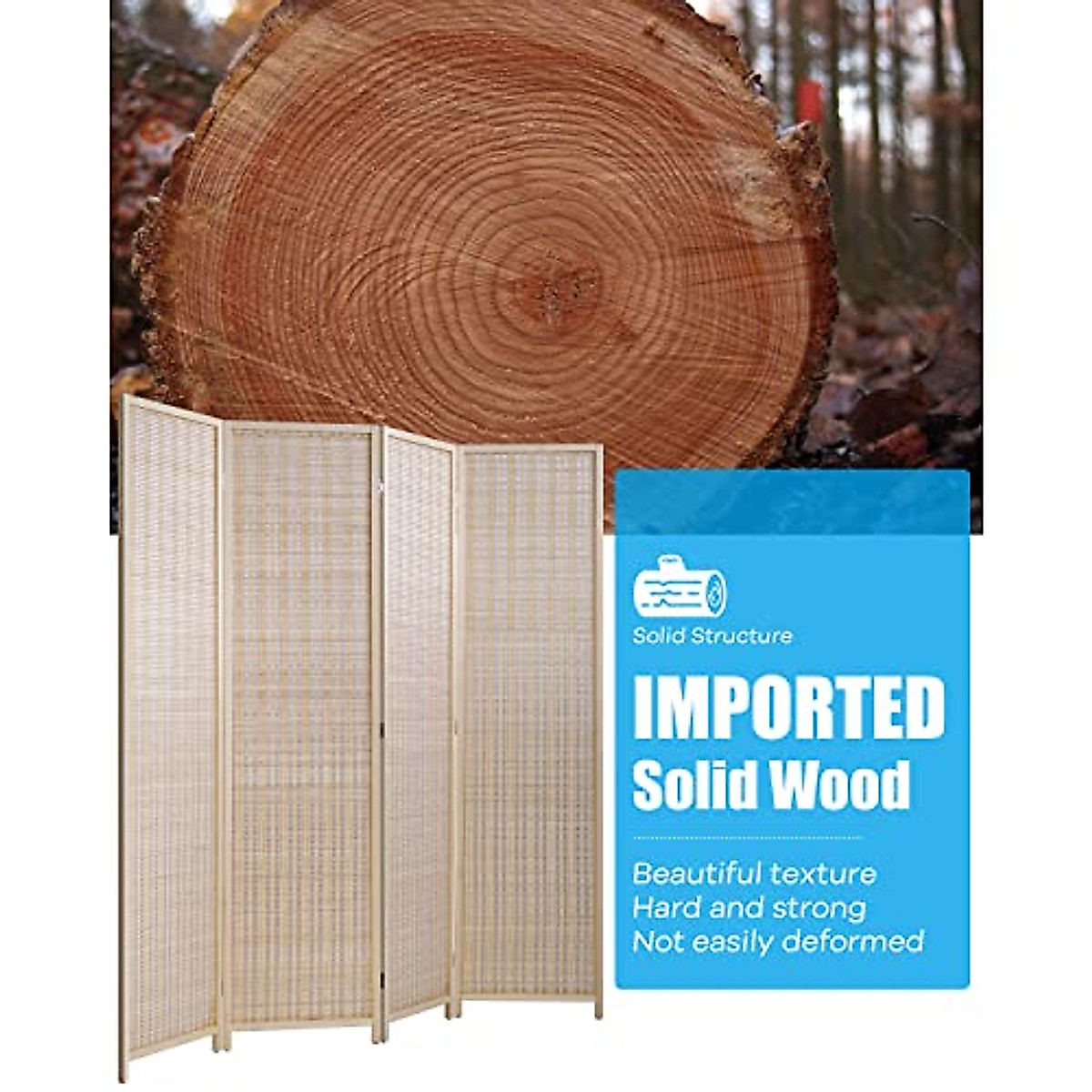 MGHH Room Divider 4 Panel, Bamboo Room Divider Wall Folding Privacy Wall Divider Wood Screen for Home Bedroom Living Room, Natural