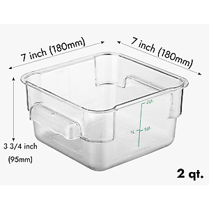 CURTA 4 Pack Food Storage Container with Green Lid - NSF Listed Commercial Grade in 2.0 Qt - Square, Clear, Polycarbonate