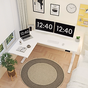 SANODESK 71-Inch Large Dual Motor L-Shaped Electric Height Adjustable Standing Desk - Reversible Panel - White Top/White Frame - Ideal for Gaming, Home Office or Computer Workstation