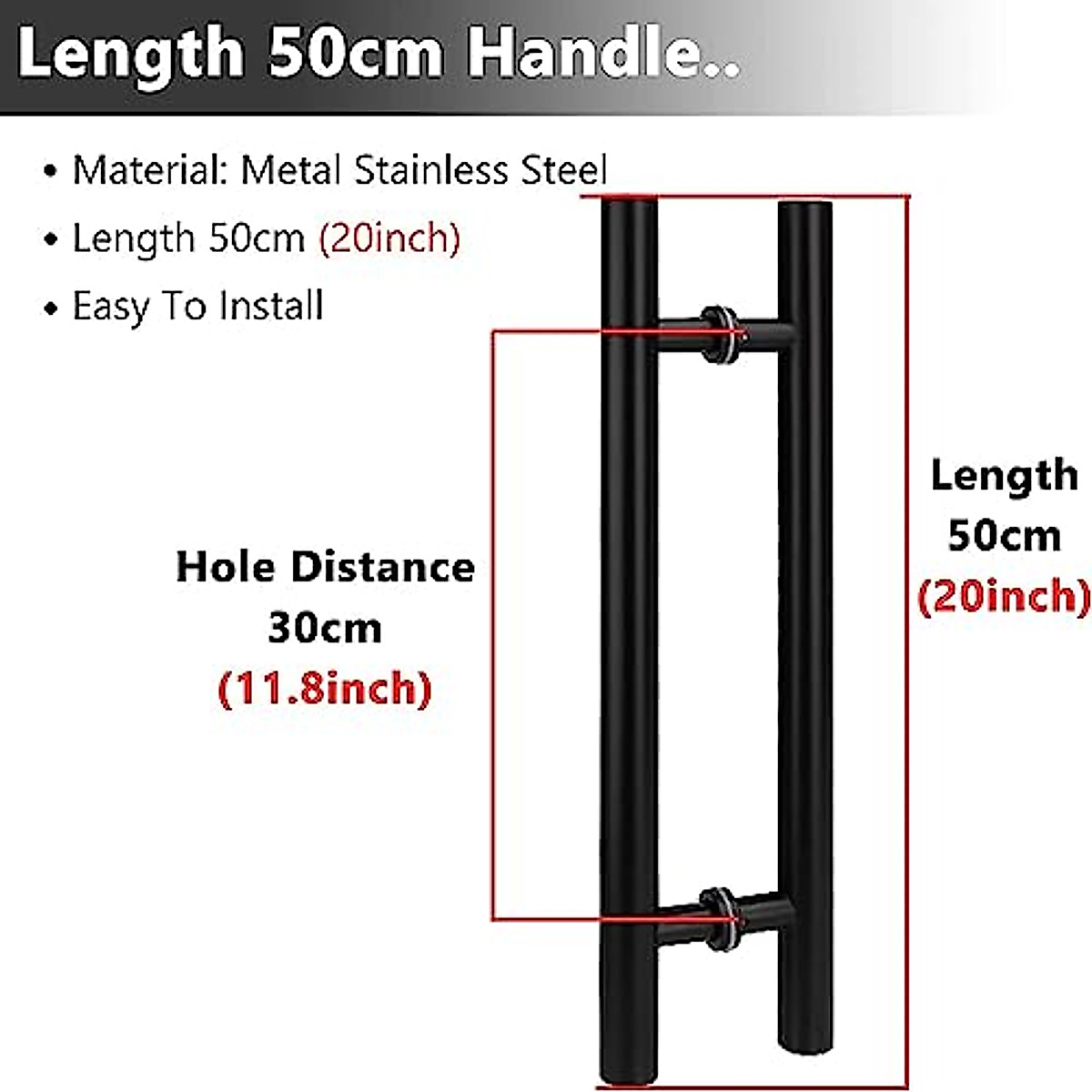 Sliding Barn Door Handle 50/60/ 80/120/ 150 cm Shower Door Handle Replacement, Modern Black Front Door Handles/Satin Nickel Push Pull Handle Bar, Double Sided, Barn Sliding Door ( Size : Length 50cm(2