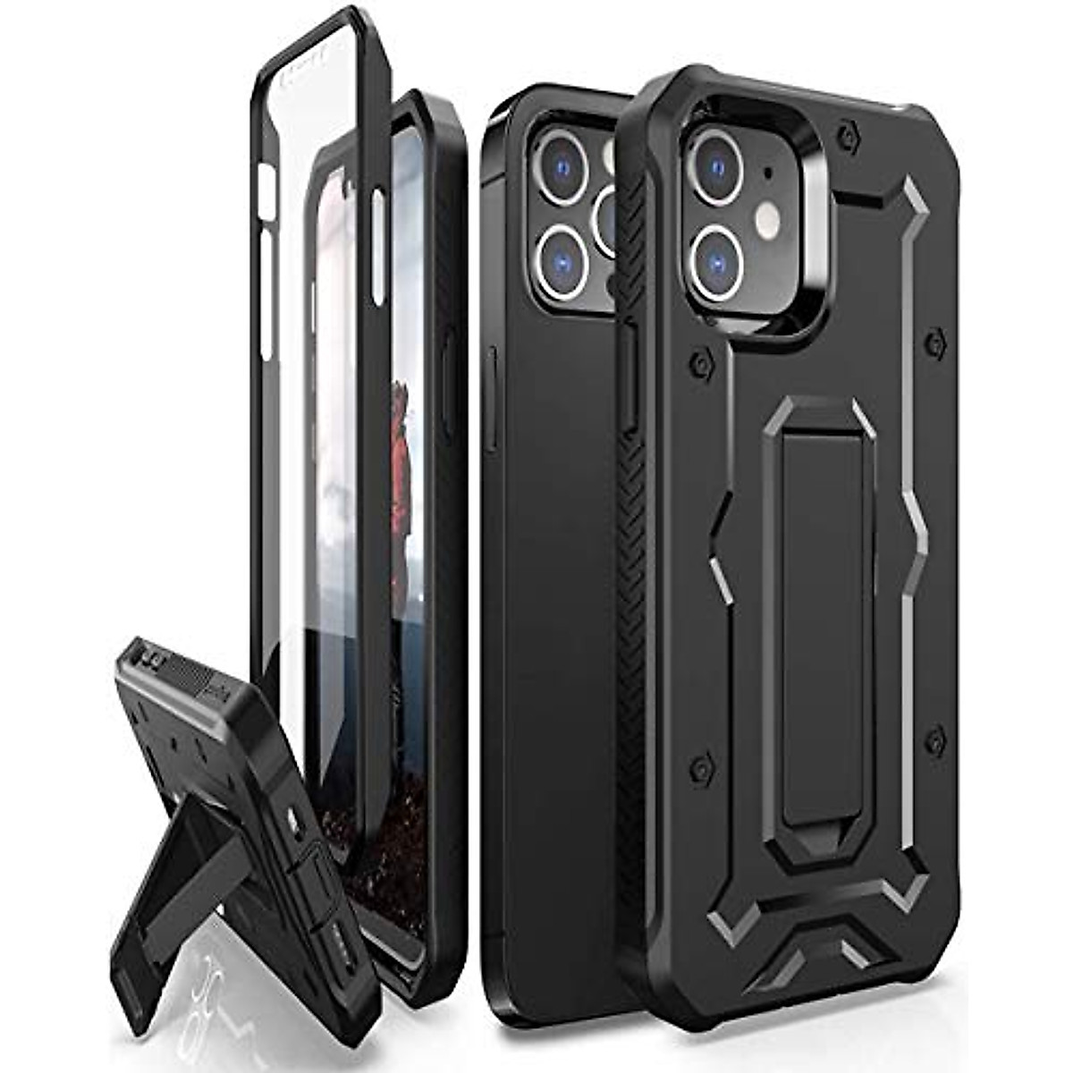 ArmadilloTek Vanguard Designed for iPhone 12 / iPhone 12 Pro Case (6.1 inches) Military Grade Full-Body Rugged with Built-in Screen Protector and Kickstand - Black