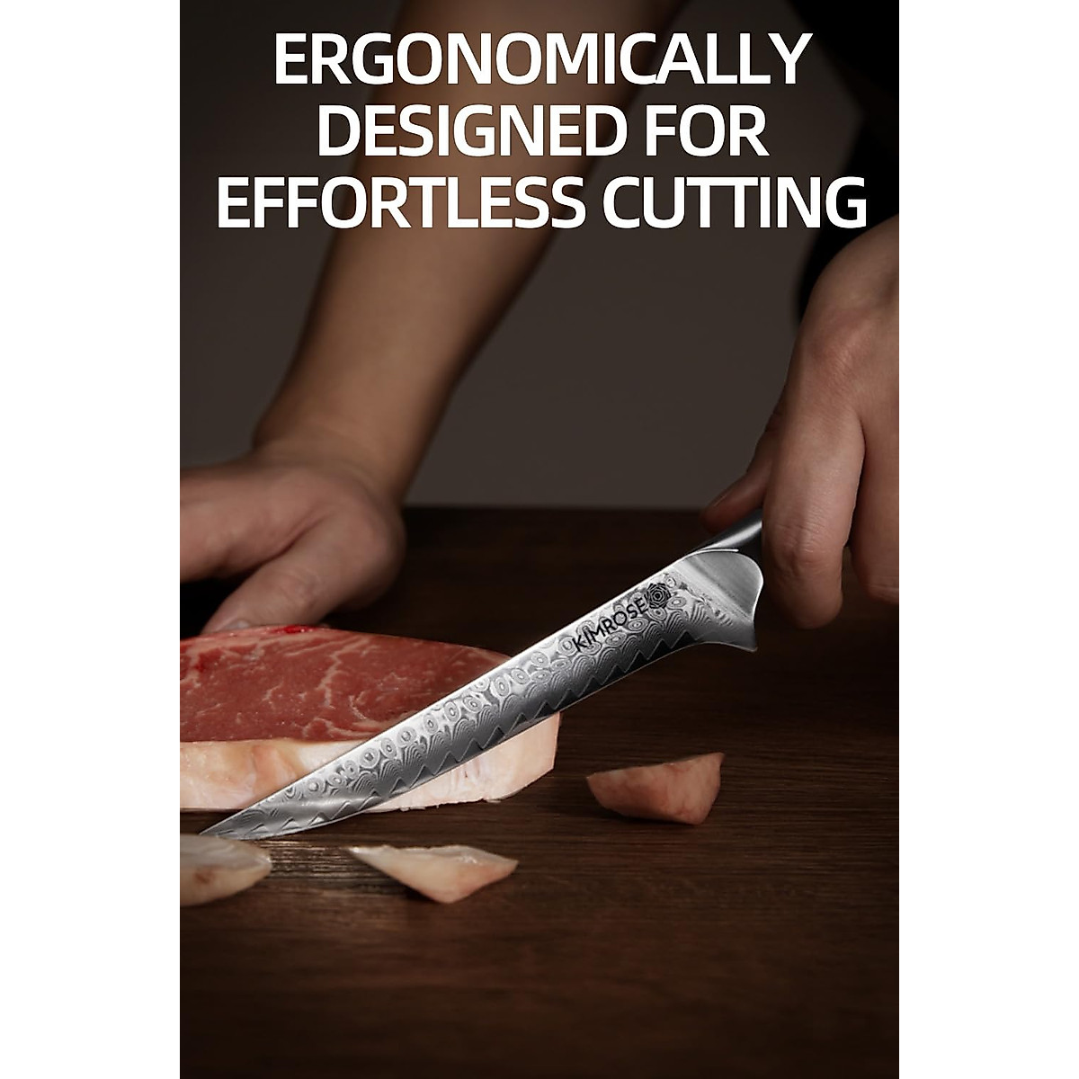 KIMROSE Damascus Boning Knife - 6 inch - 67 Layers 10Cr15CoMoV Alloy Steel - Black G10 Handle, Razor Sharp Kitchen Fillet Knife, Meat Cutting, Trimming, Magnetic Sheath, Gift Box