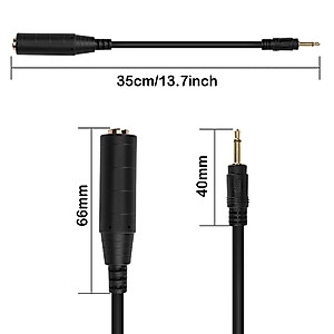 PNGKNYOCN 1/4 to 3.5mm Audio Adapter, 3.5mm (1/8 inch) TS Male to 6.35mm (1/4 inch) TS Female Short Cord for Amplifiers, Guitar, Home Theater Devices (0.3M)