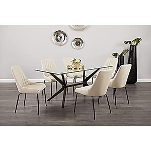 Uptown Club Dining Table with Tempered Glass Top, Elegant Statement Piece for Contemporary Home, 63" x 36", Dark-Walnut