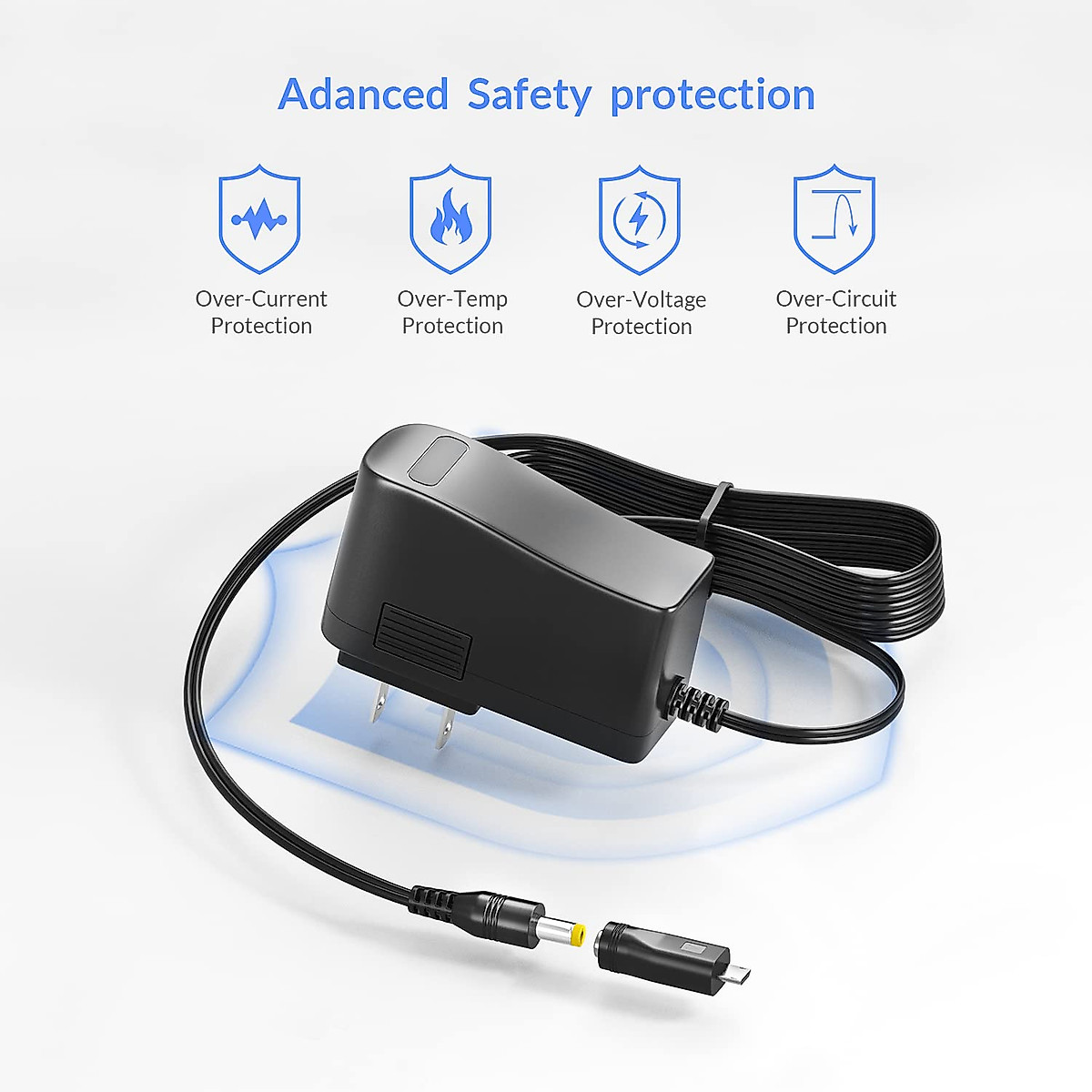 Nextbook Tablet Charger Adapter 5V 3A 2A 2.5A 1A AC DC Adapter w/ 8 Tips for Amazon Fire USB Hub TV Box LED Pixel Light Camera Speaker GPS Toys Webcam Router Power Supply Cord