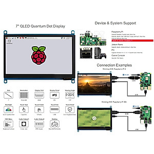TOP1 7 inch QLED Quantum Dot Display Capacitive Touch Screen Monitor 1024×600 G+G Toughened Glass Panel for Raspberry Pi/Jetson Nano/Game Console, 7HP-CAPQLED