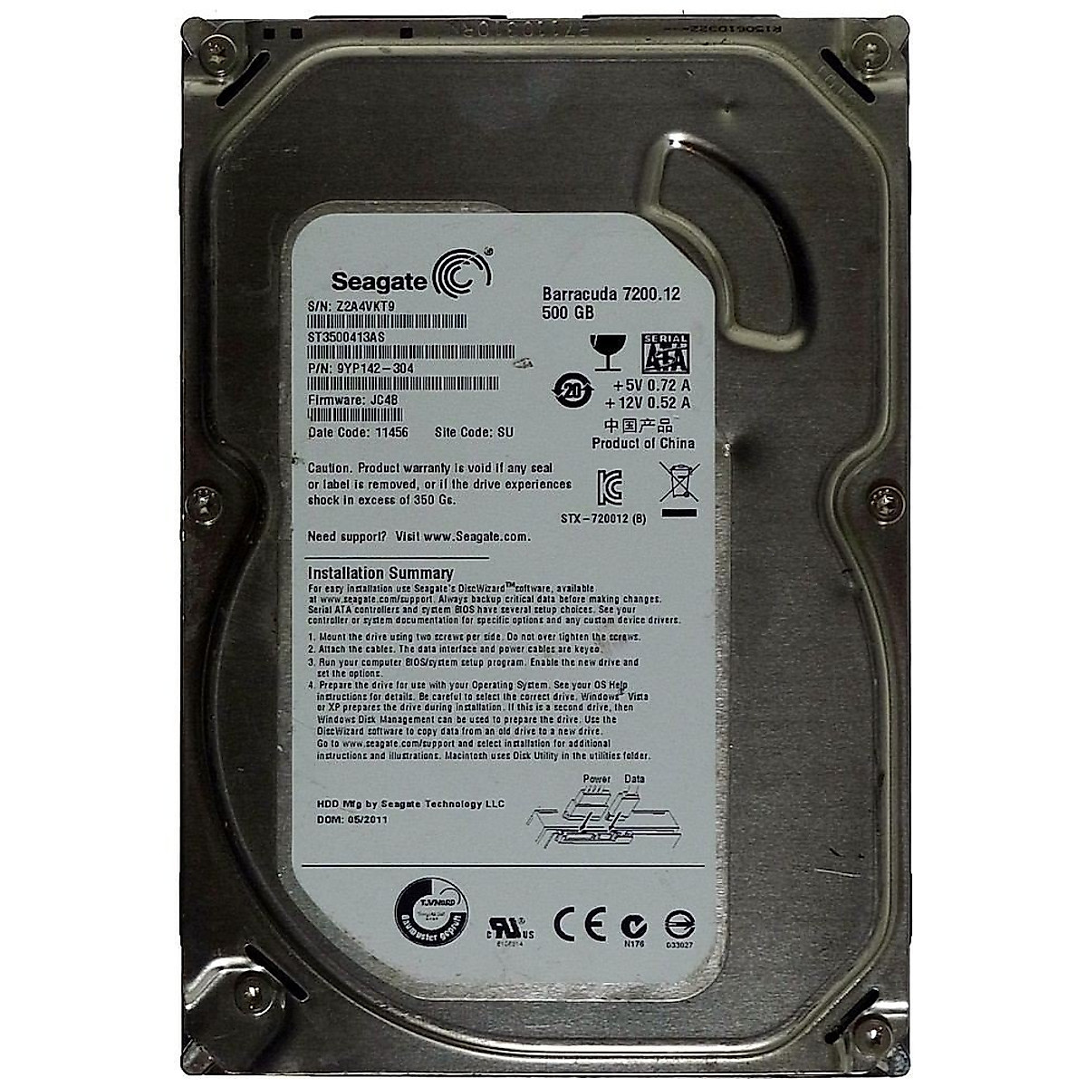 Seagate Barracuda 7200.12 500 GB 7200RPM SATA 6Gb/s with NCQ 16MB Cache 3.5 Inch Internal Bare Drive ST3500413AS