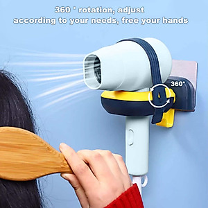 RAUWIZX Wall Mounted Hair Dryer Rack, Adjustable Hands-Free Hair Dryer Rack, Hole-Free Self-Adhesive Bathroom Hair Dryer Storage Rack, 360° Rotating Hair Dryer Holder. Suitable for Bathroom, Bedroom.