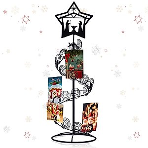 Cinnvoice 19.6" H Christmas Tree Card Holder Tabletop Display Nativity Decorative Black Metal Spiral Tree Gift Card Photo Holder Xmas Picture Holder Stand for Christmas Party Table Decor