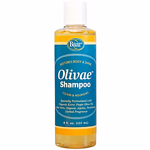 Baar Olivae Shampoo Organic Olive Oil Formula Nourishes Hair while Cleaning. Aloe Vera, Jojoba Oil, and Proteins Repair Damaged Hair, Help Thicken, and Adds Body to All Hair Types. 8 ounces.