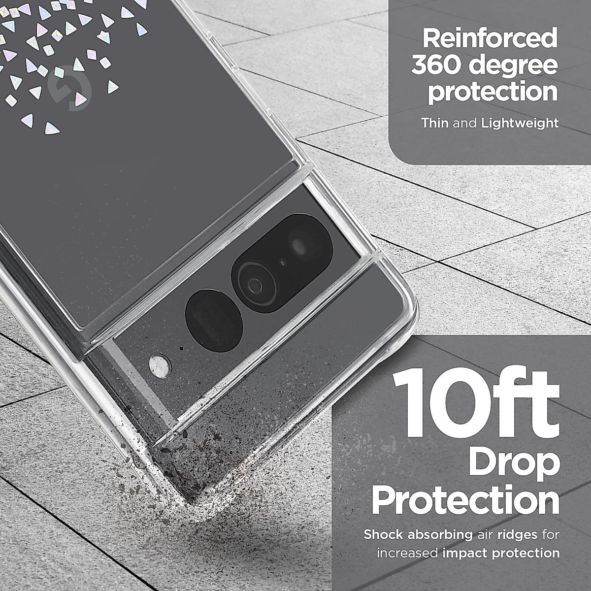 Case-Mate Google Pixel 7 Pro Case - Twinkle Ombre Diamonds - with 10ft Drop Protection & Wireless Charging - Luxury Bling Glitter Case for Pixel 7 Pro, Anti Scratch, Shock Absorbing Materials, Slim