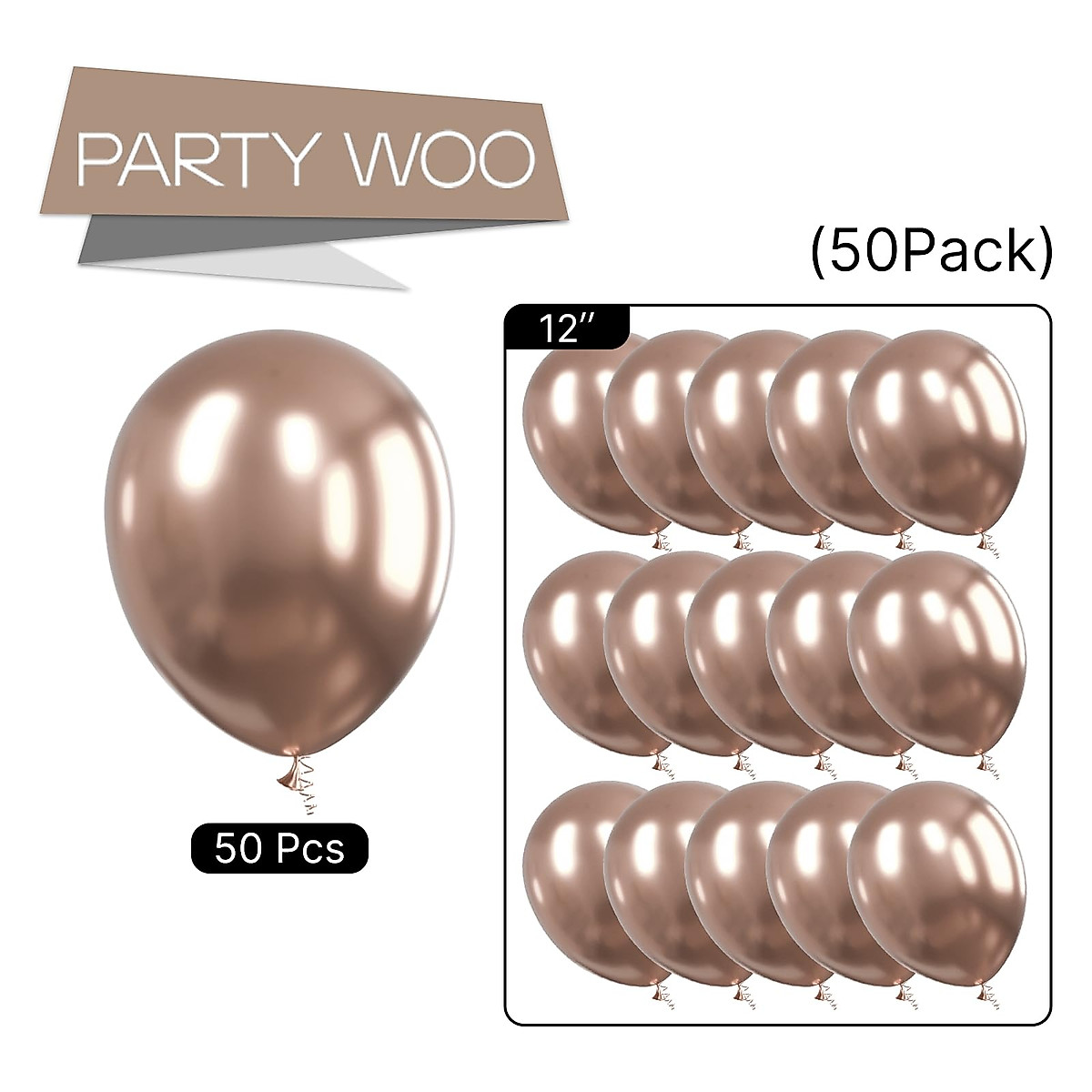 PartyWoo, 50 pcs Champagne Gold Metallic Balloons, 12 Inch, Non-Toxic, Event Planners, Party Hosts, Birthday, Wedding Decorations