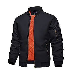KEFITEVD Men's Bomber Jacket Windproof Quilted Jacket Winter Casual Sportswear Jacket Black Jacket for Men Windbreaker Jackets Men