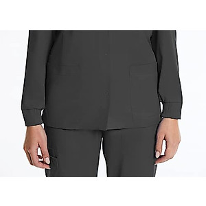 Scrub Jacket for Women 3 Pocket 4-Way Stretch Snap Button for Hospital Dental EL9405 (Pewter, X-Small)