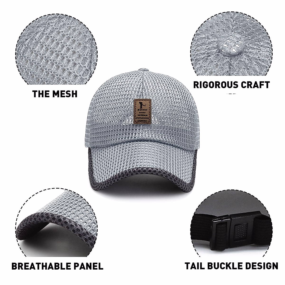 SHAWHERE Unisex Breathable Full Mesh Hat, Summer Mesh Baseball Cap Trucker Hat, Baseball Cap for Men Women Outdoor Sports (Light Grey+Navy Blue)