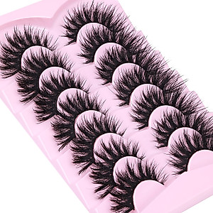 Lashes Flat Faux Mink Eyelashes Fluffy 20mm Long False Eyelashes Dramatic Cat Eye Eyelashes Wispy 3D Crossed Thick Fox Eyelashes Extensions Strip Lashes Pack by Kiromiro