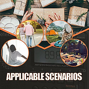 Retekess V115 Digital Radio AM FM, Portable Shortwave Radios, Rechargeable Radio Digital Tuner and Presets, Support Micro SD and AUX Record, Bass Speaker