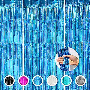 3 Pack Foil Fringe Backdrop Curtains Party Decoration - Tinsel Party Door Fringe Curtain Backdrop for Birthday Bachelorette Party Engagement Graduation Decoration (Sequins Light Blue)