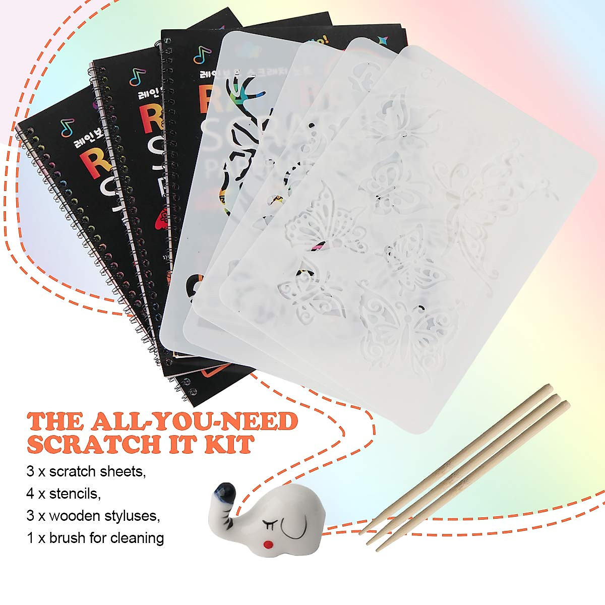 Mocoosy 3 Pack Rainbow Scratch Art Paper Notebooks, Magic Scratch Off Paper Set for Kids Arts Crafts, Black Scratch Note Doodle Pads for Drawing Christmas Gifts Birthday Game Coloring Activity