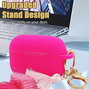Case Cover for Airpod Pro Charging Case, Upgraded Air Pods Silicone Case Skin with Cute Tassel Keychain Kit (Rose Pink)