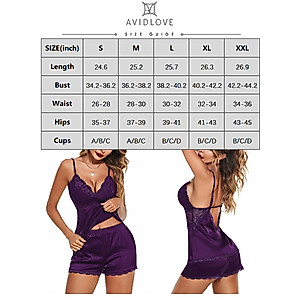 Avidlove Lingerie for Women Satin Silk Nighties Sexy Nightgown V Neck Camisole Short Sets Purple
