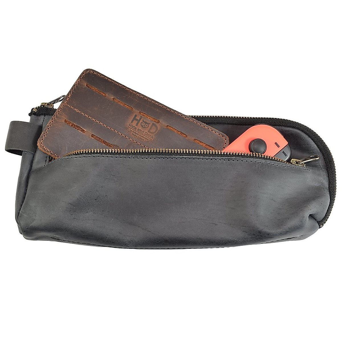 Hide & Drink, Carrying Case Compatible with Switch, Urban Travel Pouch, Soft Storage Bag, Scratch & Bump Protection, Minimalist Essentials, Full Grain Leather, Handmade, Charcoal Black