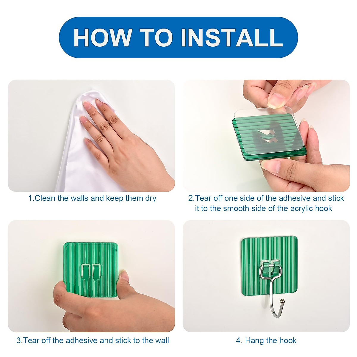 10 Pcs Large Adhesive Hooks Adhesive Curtain Rods for Hanging Heavy Duty 40 lb(Max) Large Wall Hooks Acrylic Hooks Coat and Towel Hooks for Bathroom Kitchen Office,Green