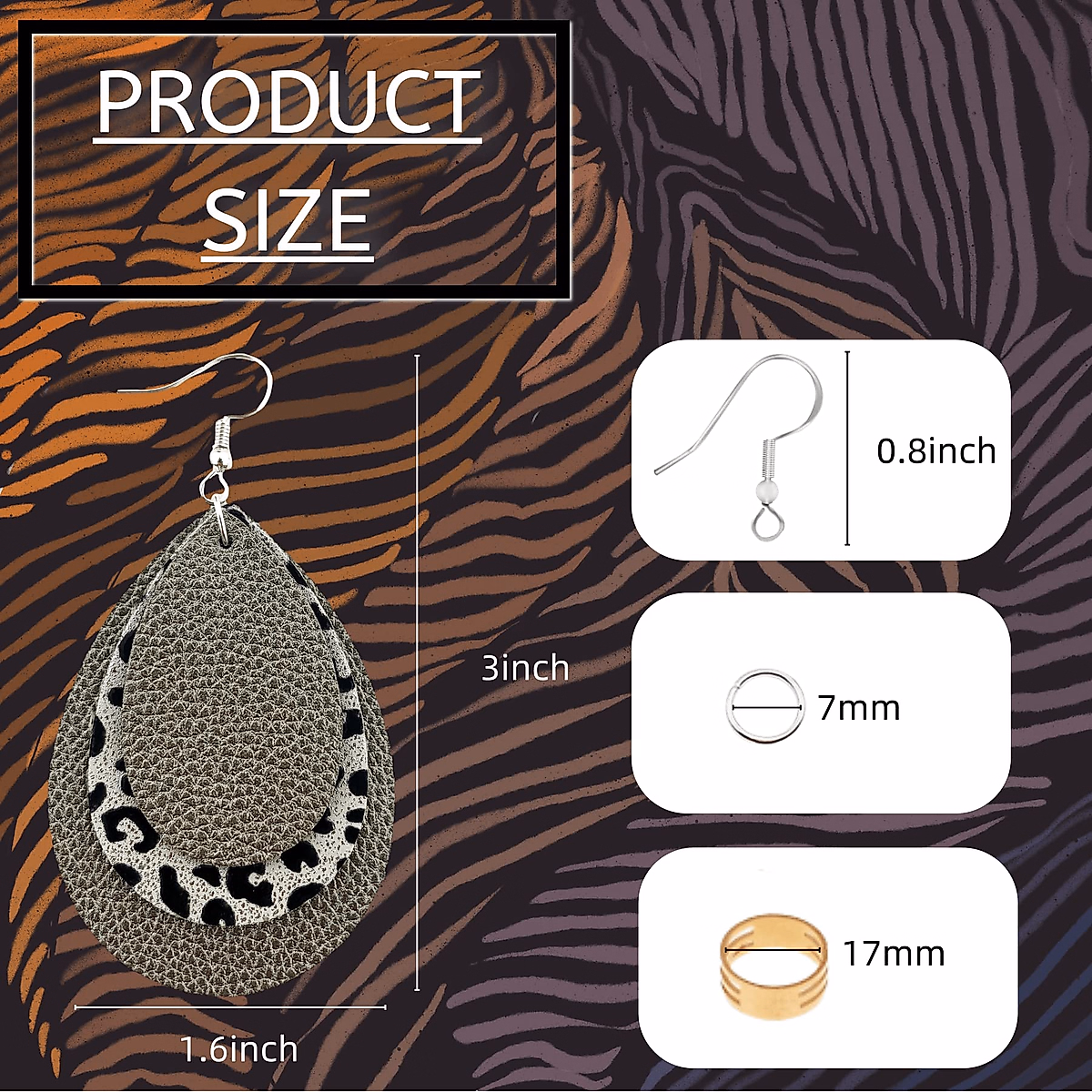 AOUXSEEM 181 Pcs Faux Leather Earrings DIY Making Kit, Contains 60 Pre Cut Metallic Vinyl and Leopard Printed Fabric Earring Pieces,60 Earring Hooks 60 Jump Rings 1 Jump Ring Opener