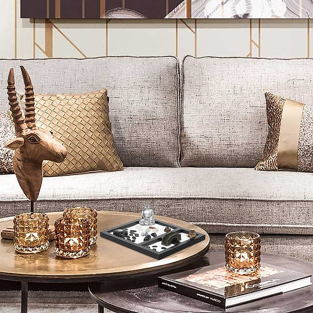 Joyeee Japanese Zen Garden for Desk with Chakra Stones, Desktop Sandbox Zen Tray Meditation Sand Garden for Peace, Holistic Healing, Zen, Deep Relaxation and Mindfulness #1