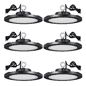 6 Pack UFO LED High Bay Light 150W, 21,000lm (Eqv.600W MH/HPS), 100-277V, 5000K Daylight LED High Bay Shop Lights Fixture 5' Cable with US Plug for Workshop, Barn, Garage - Etl Listed
