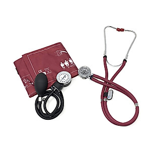EMI Burgundy 330 Sprague Rappaport Stethoscope and Aneroid Sphygmomanometer Manual Blood Pressure Set Kit
