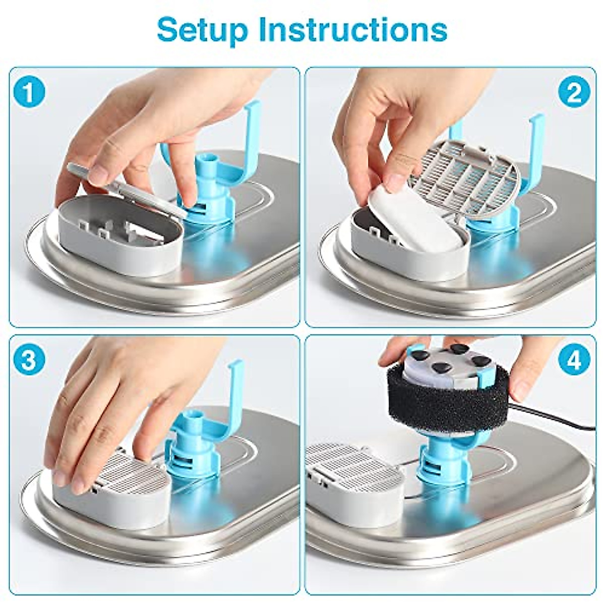 EOX 12 Packs Cat Water Fountain Filter Replacement & Pre-Filter Sponges for Stainless Steel 108oz/3.2L & 67oz/2L Adjustable Water Flow Pet Fountain, Replacement Filters for Pet Drinking Fountian