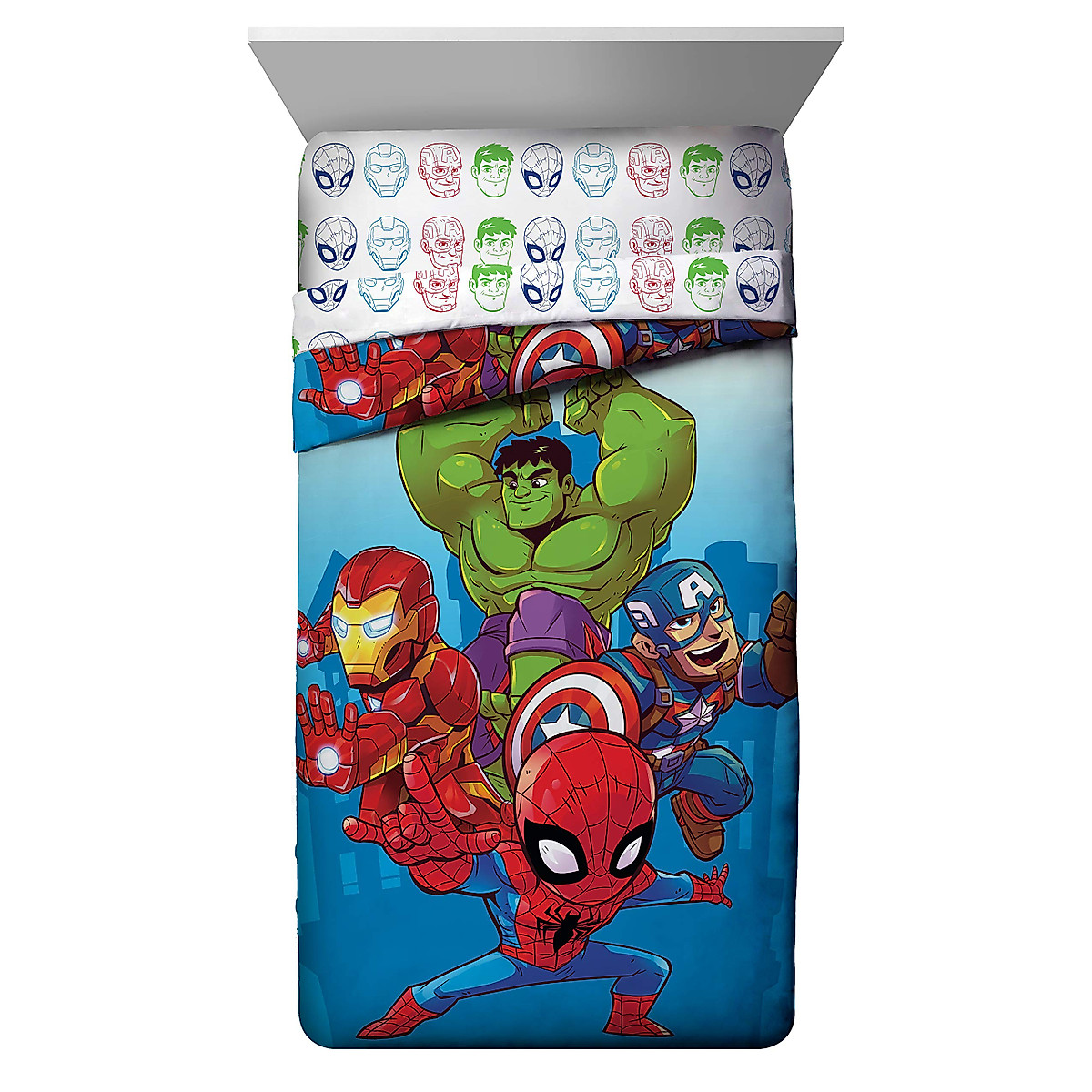 Jay Franco Marvel Super Hero Adventures Avengers Heroes Amigos 4 Piece Toddler Bed Set – Super Soft Microfiber Bed Set – Bedding Features Captain America, Hulk, Iron Man, & Spiderman