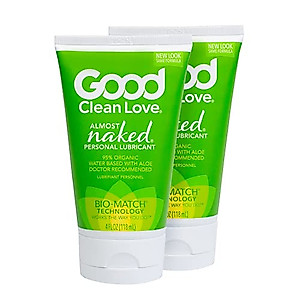 Good Clean Love Almost Naked Organic Water-Based Lube, Personal Lubricant with Aloe Vera, Safe for Adult Toys & Condoms, pH-Balanced, Intimate Wellness Gel for Men & Women, 4 Oz (2-Pack)