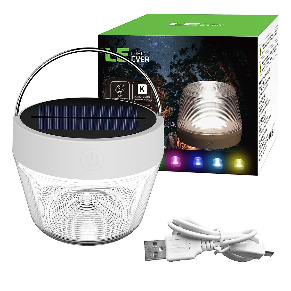 Lighting EVER Solar LED Camping Lantern, Portable Table Lamp, RGB Storage Box, USB Rechargeable Tent Light for Outdoor, Hiking, Fishing, Emergency and More