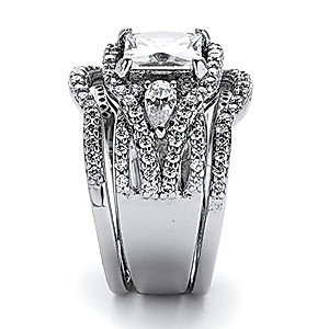 PalmBeach Platinum-plated Sterling Silver Princess Cut Cubic Zirconia 3 Piece Highway Bridal Ring Set Sizes 6-10 Size 10