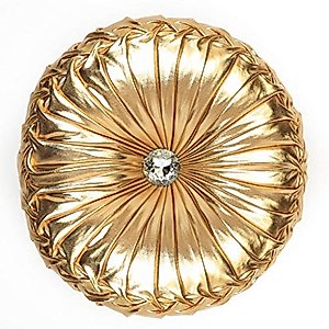 Tresshouse European Round Throw Pillows, Soft Spandex Fabric Pumpkin Pleated Handmade Metallic Accent Circle Insert Cushion Diamond to Enhance for Sofa Bedroom Livingroom Couch Cover Chair Gold