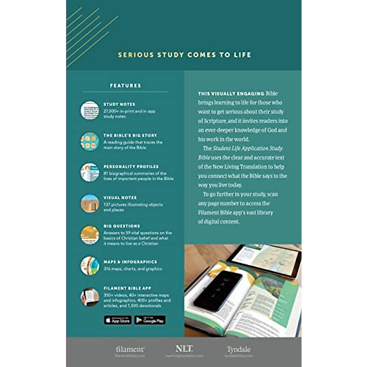 NLT Student Life Application Study Bible, Filament Enabled (LeatherLike, Charcoal Gray Striped, Red Letter)